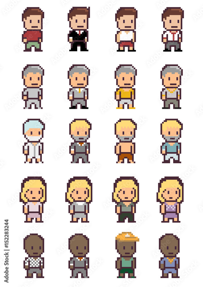Set of different pixel people, vector illustration Stock Vector | Adobe ...