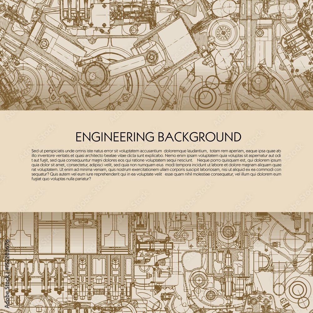 Template engineering background with drawings of car engines with space ...