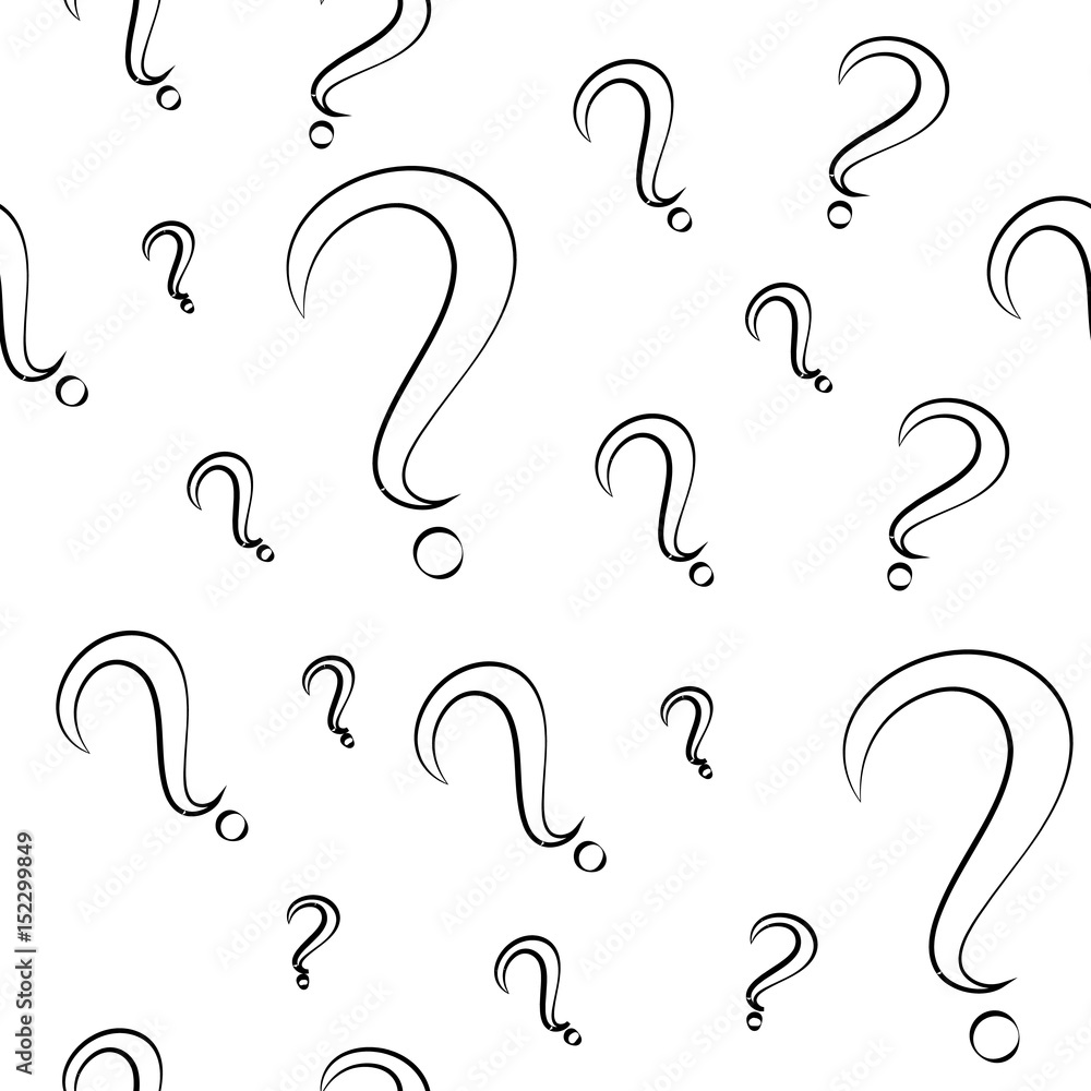 Seamless pattern with question marks. Different sizes. White marks with ...
