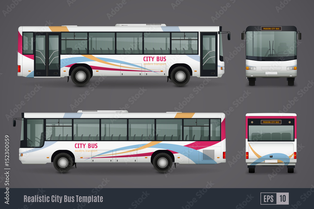 City Bus Colored Realistic Images Stock Vector | Adobe Stock