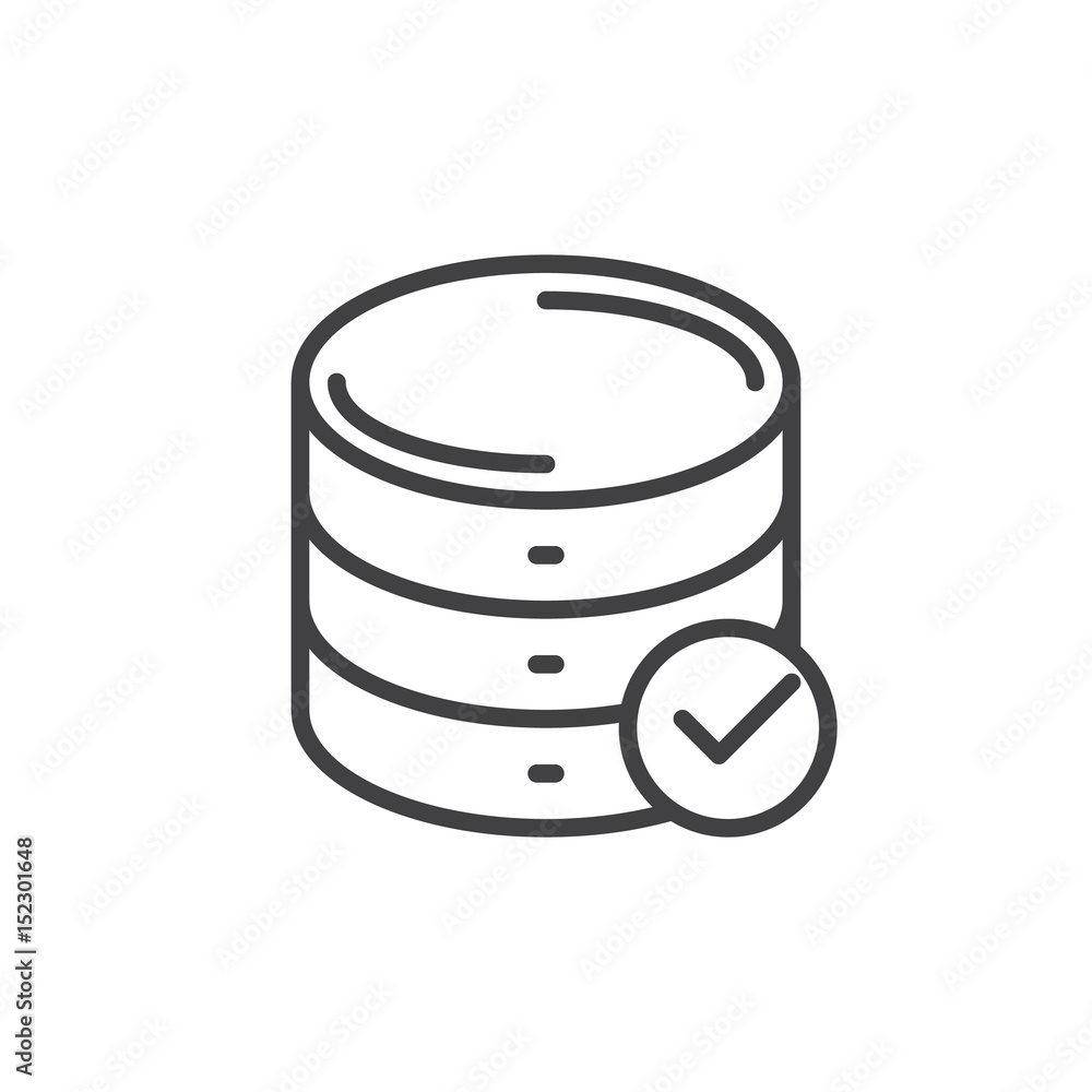 Database with check mark line icon, outline vector sign, linear style ...