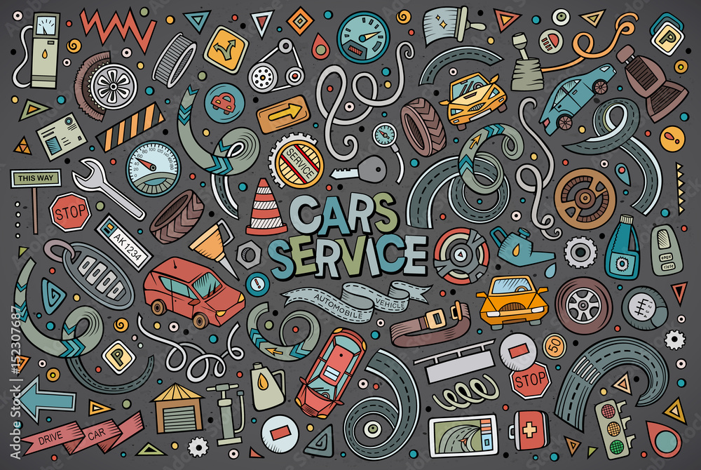 Vector cartoon set of Automobile objects Stock Vector | Adobe Stock
