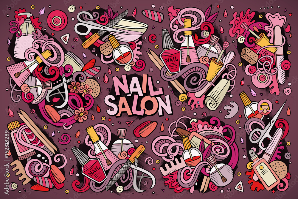 Vector cartoon set of Nail salon theme doodles design elements Stock ...