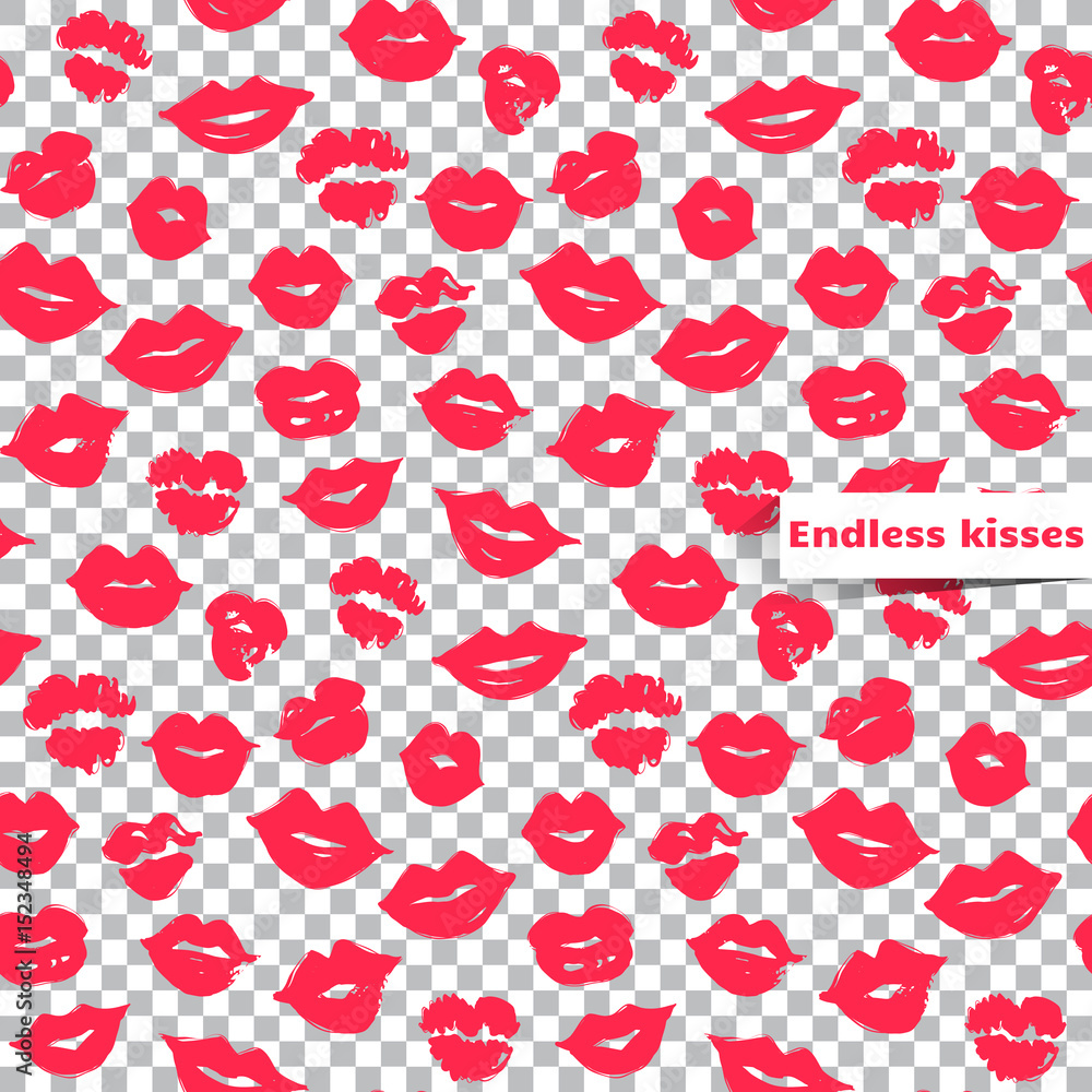 Pink lips seamless pattern on a transparent background.Vector female ...