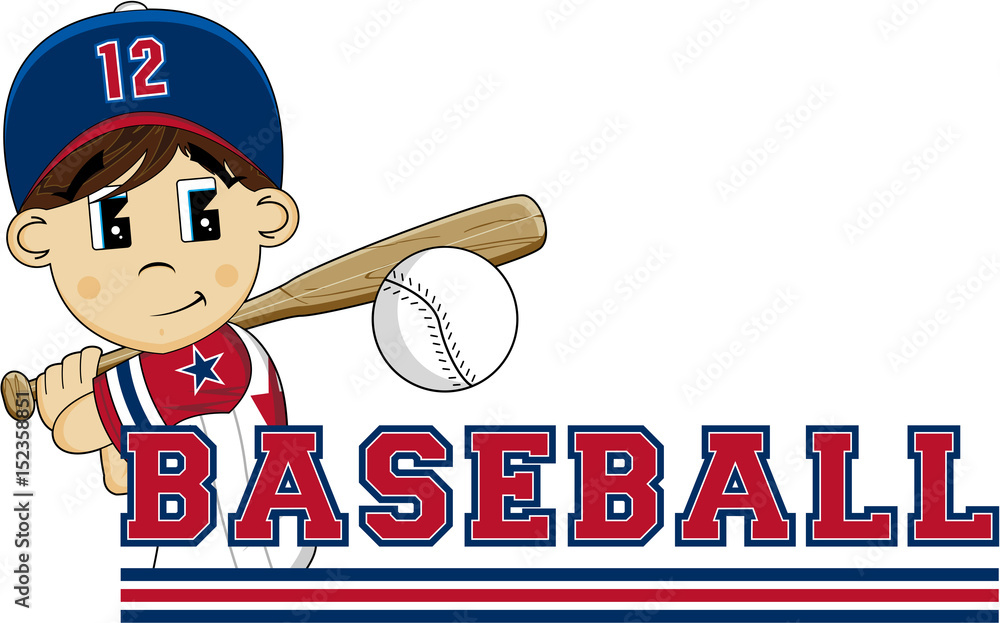 Cute Cartoon Baseball Boy Stock Vector | Adobe Stock