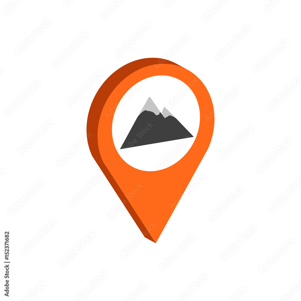Map Pointer with Mountain symbol. Flat Isometric Icon or Logo. 3D Style ...
