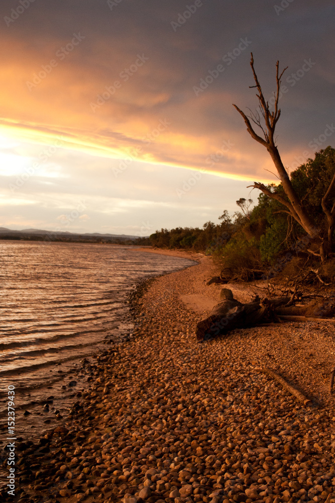 Pebble beaches stretch on where the Tambo River meets Lake King, East ...