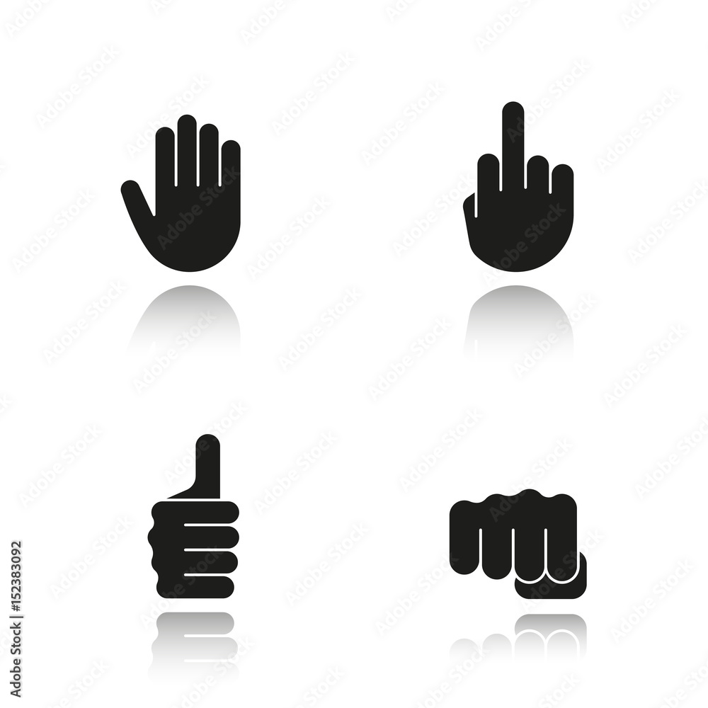 Hand gestures drop shadow black icons set Stock Vector | Adobe Stock