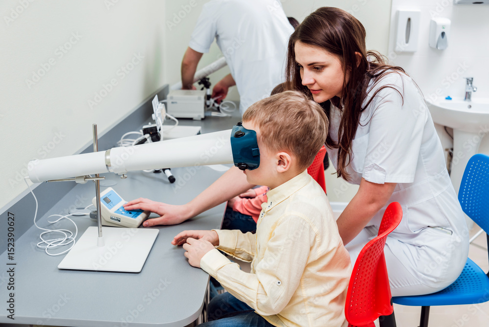 Orthoptics. Pleoptics. Doctor explains how to use ophthalmic equipment ...