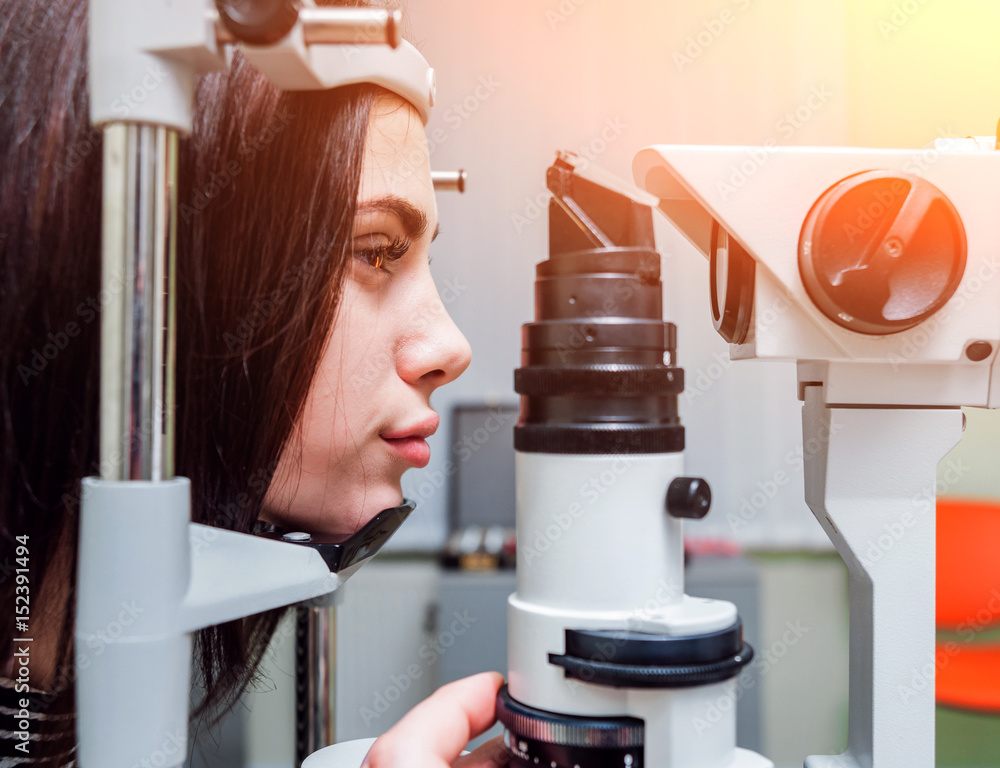 Slit lamp examination. Biomicroscopy of the anterior eye segment. Stock ...