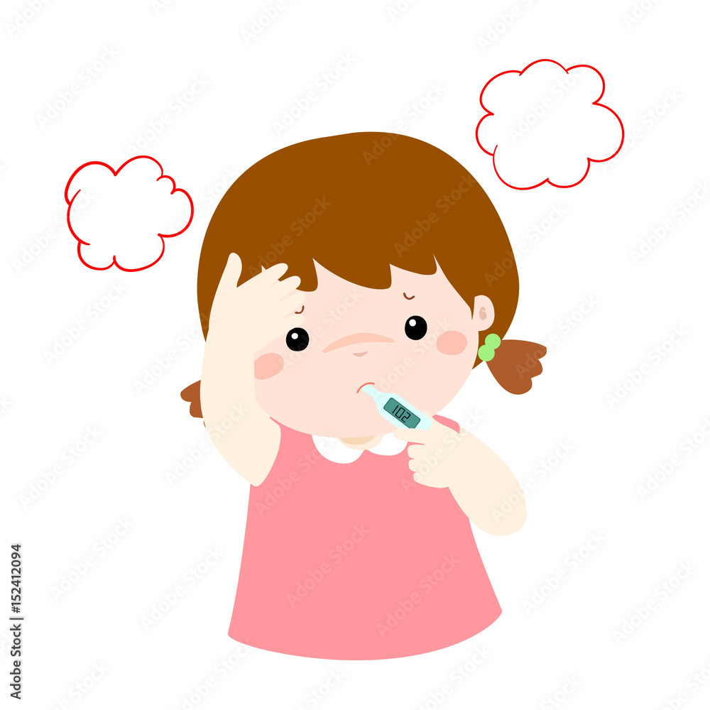 Little girl got high temperature vector cartoon. Stock Illustration ...