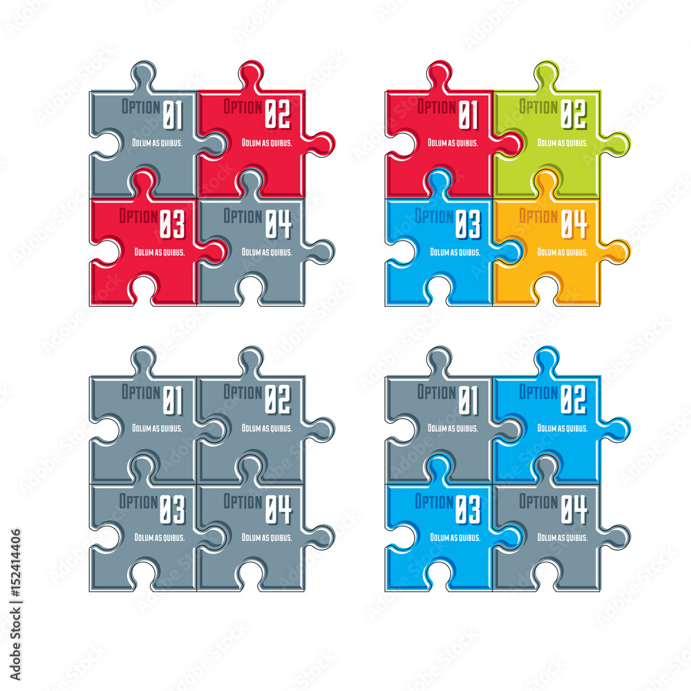 Vector set of different color infographic compositions with puzzle ...