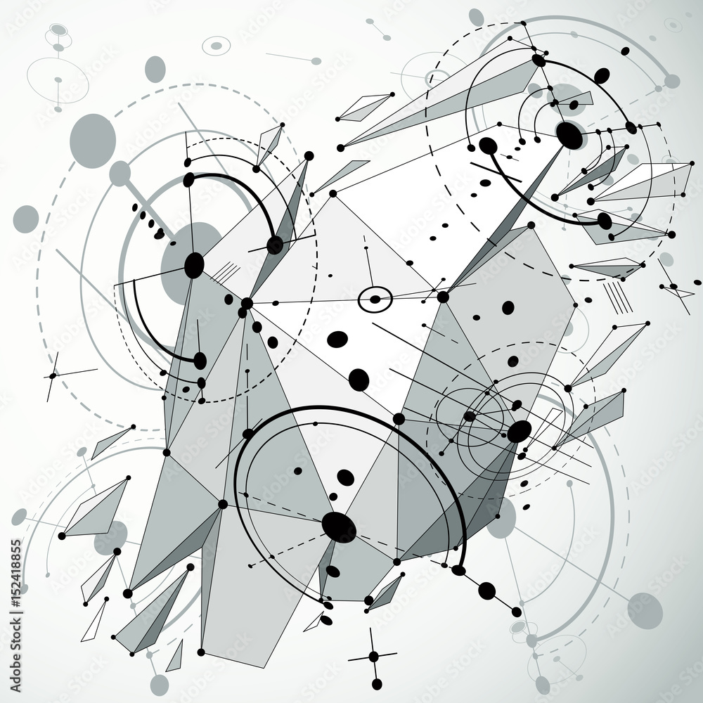 Technology 3d vector drawing with low poly demolished geometric object ...