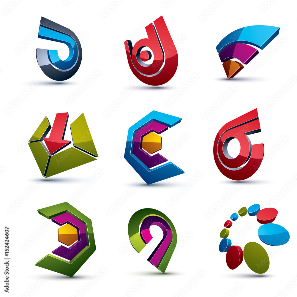 Vecteur Stock 3d vector abstract shapes, different business icons and ...