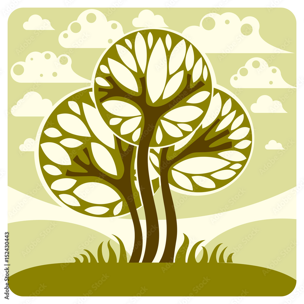 Artistic stylized natural landscape, imaginative tree illustration. Can ...