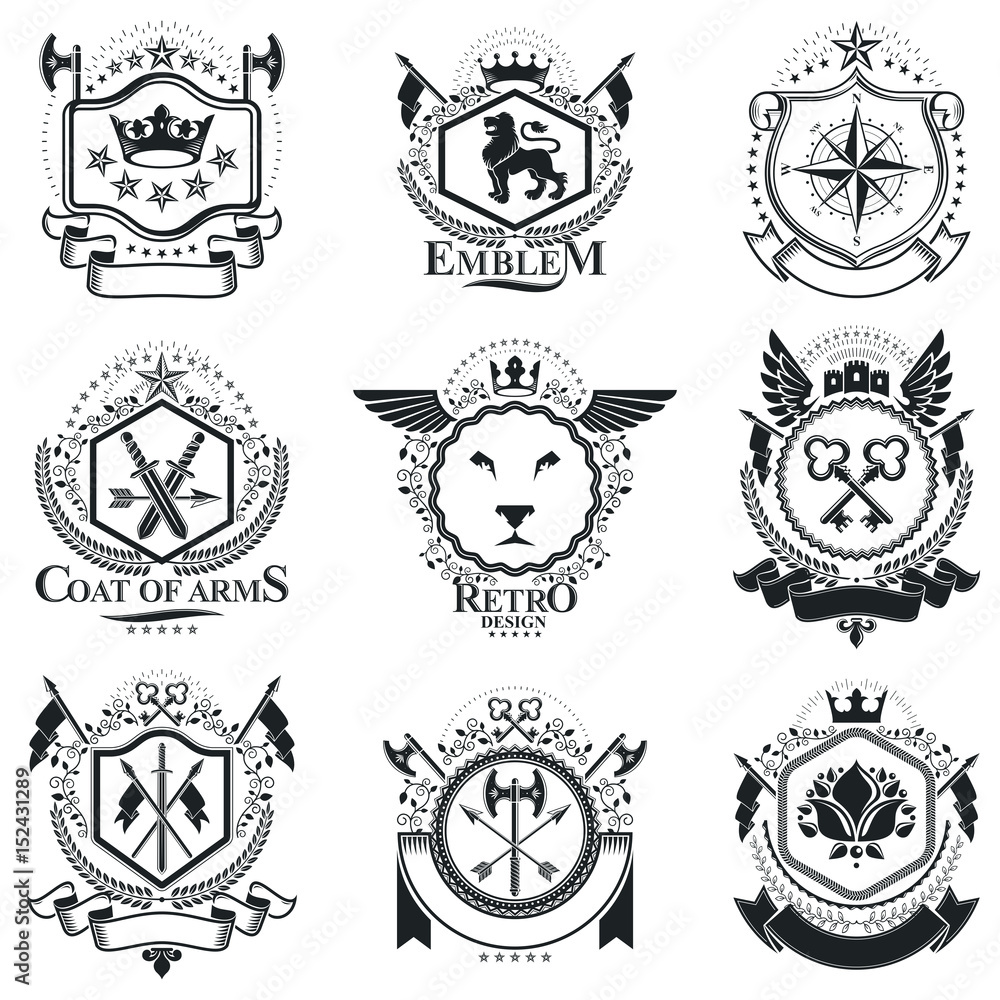 Heraldic designs, vector vintage emblems. Coat of Arms collection ...