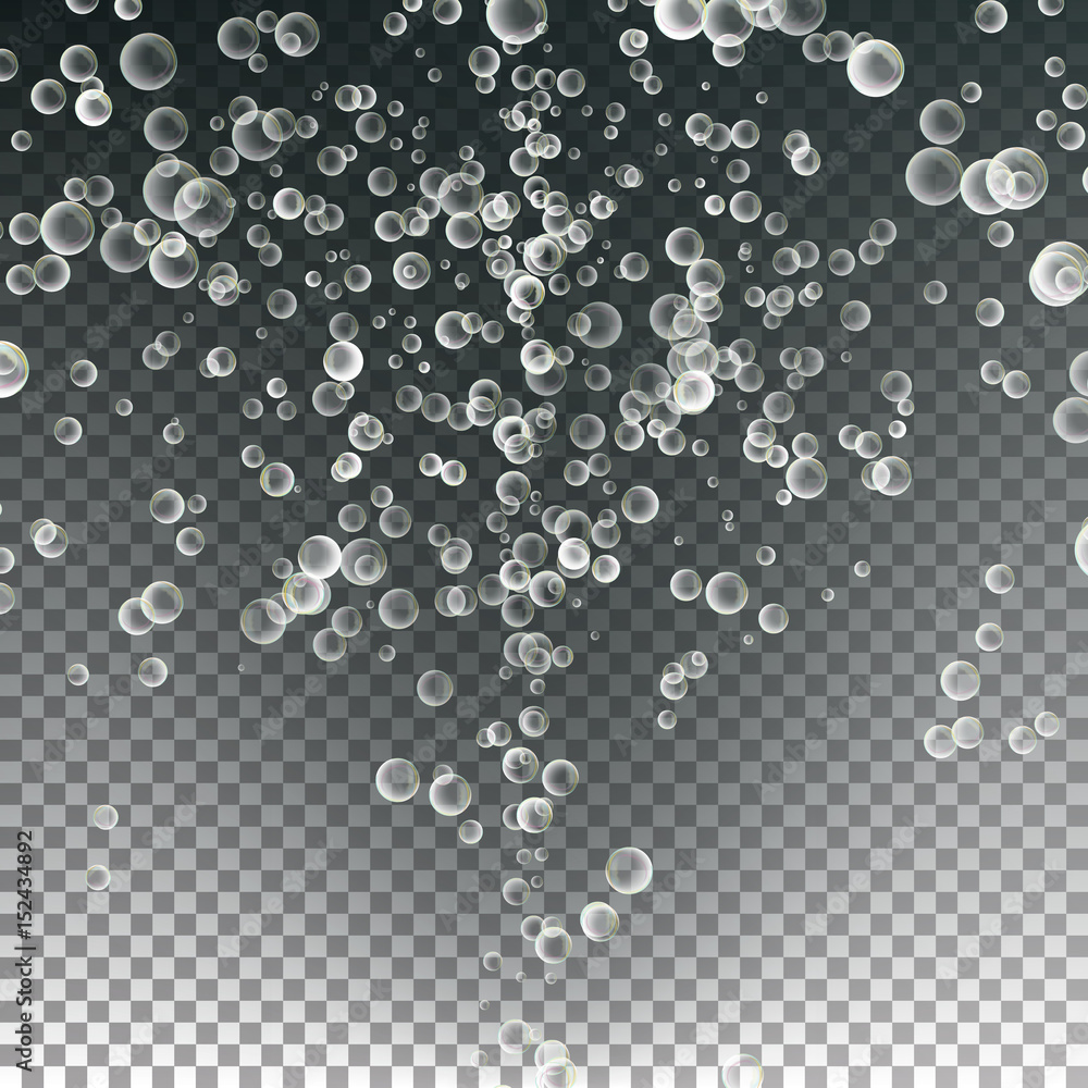Bubbles In Water On Transparent Background. Glossy Realistic Bubble And ...
