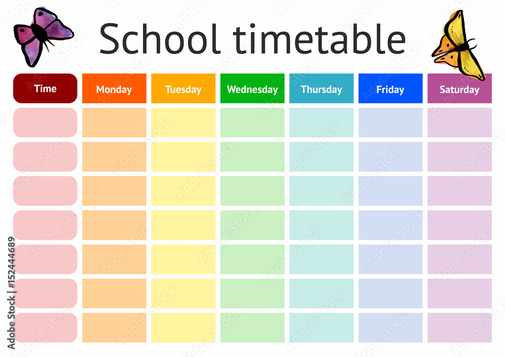 Vector school timetable, weekly curriculum design template Stock Vector ...