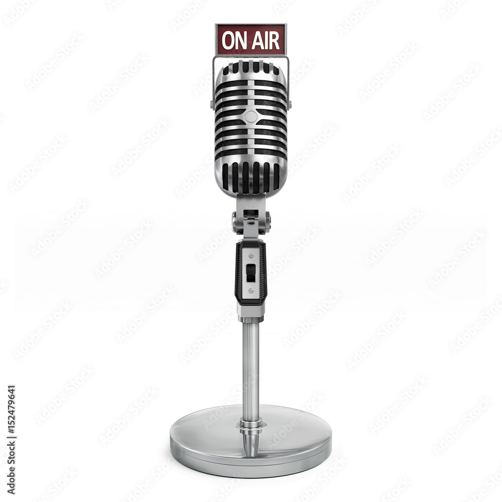 Vintage classic silver microphone with tabletop stand.Realistic 3D ...