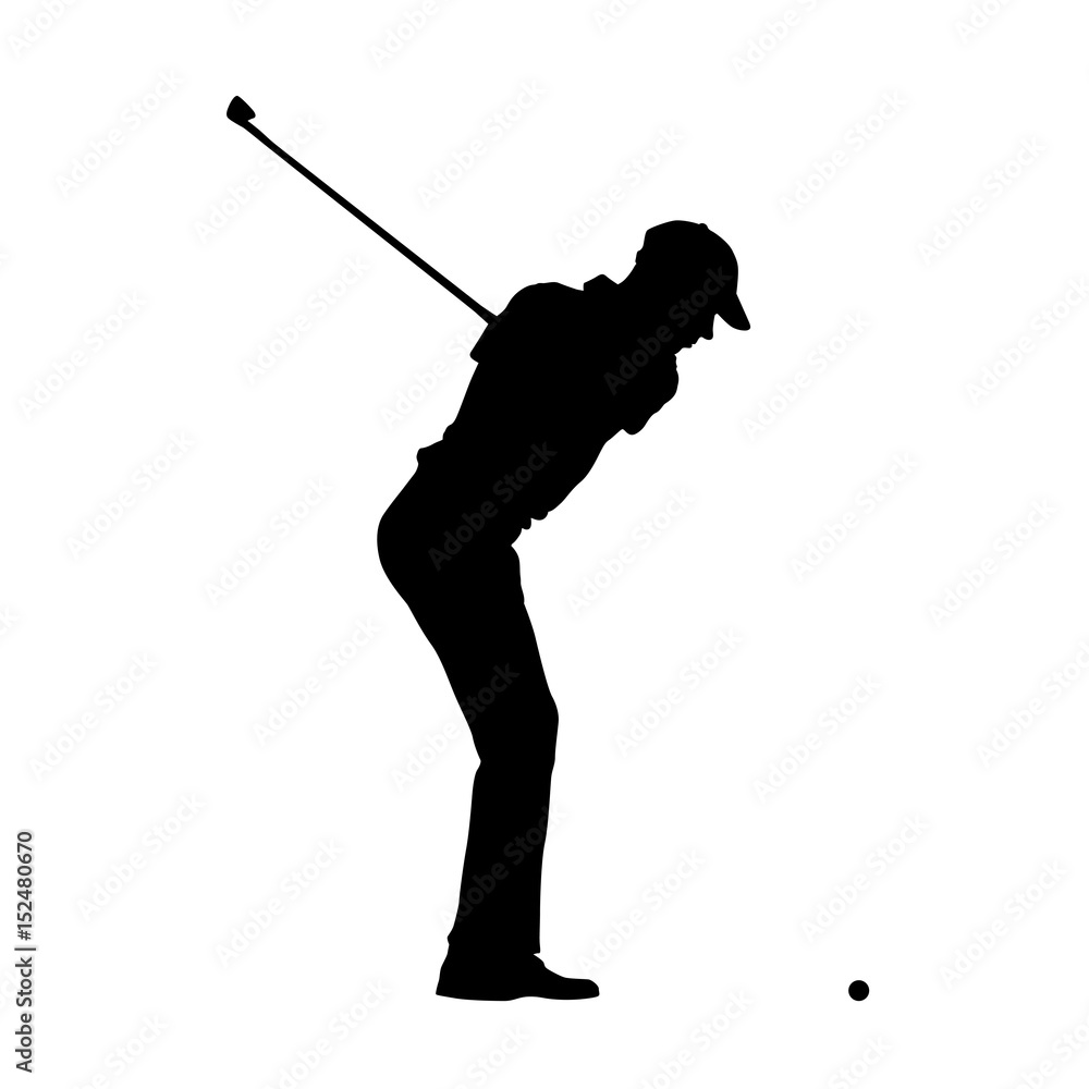 Golfer profile. Side view of golf player, vector silhouette Stock ...