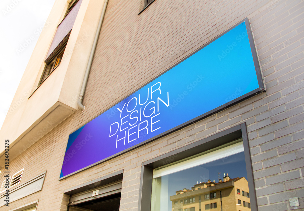 Flat Signboard on Building Mockup Stock Template | Adobe Stock