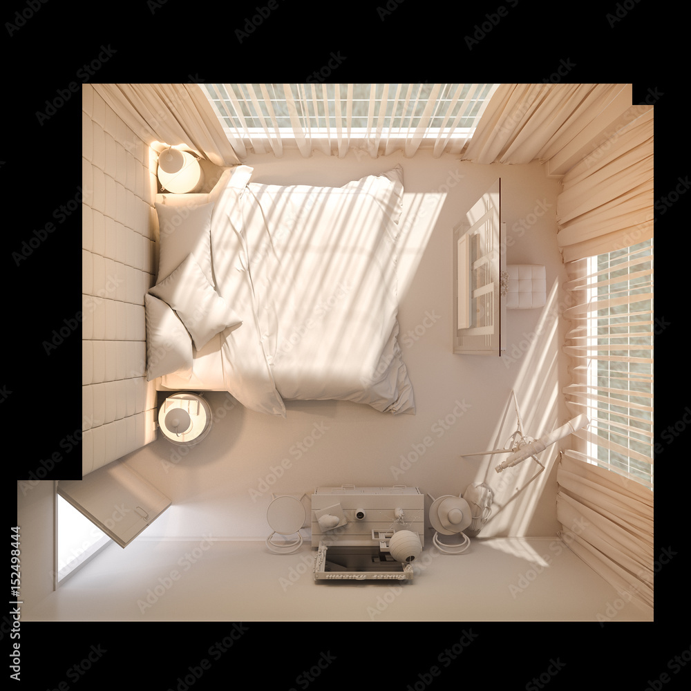 3d illustration of bedroom interior design in a modern style. Bedroom ...