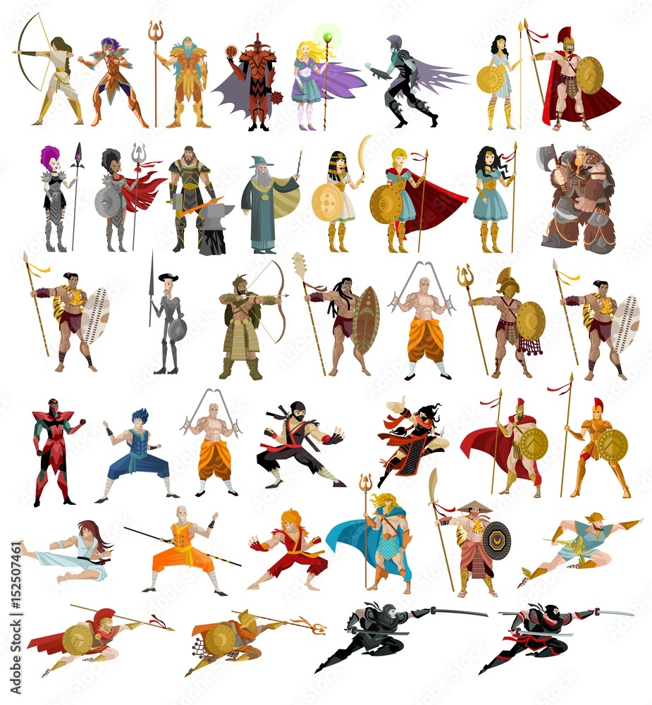 fighters warriors magic wizards male and female strong characters Stock ...