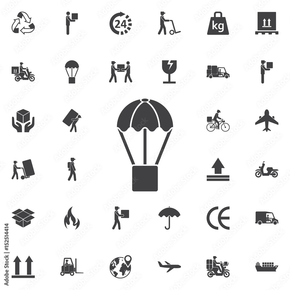 delivery service symbol. package with parachute icon vector, sol Stock ...