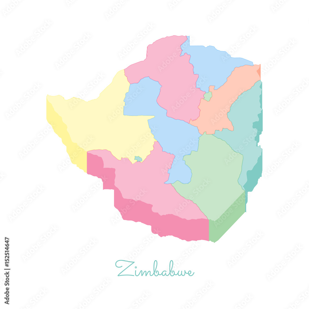 Zimbabwe region map: colorful isometric top view. Detailed map of ...