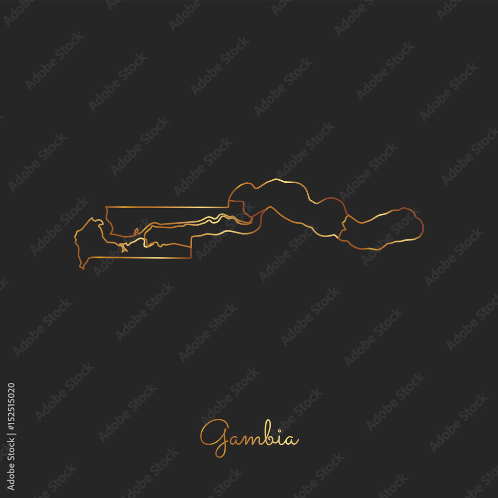 Gambia region map: golden gradient outline on dark background. Detailed ...
