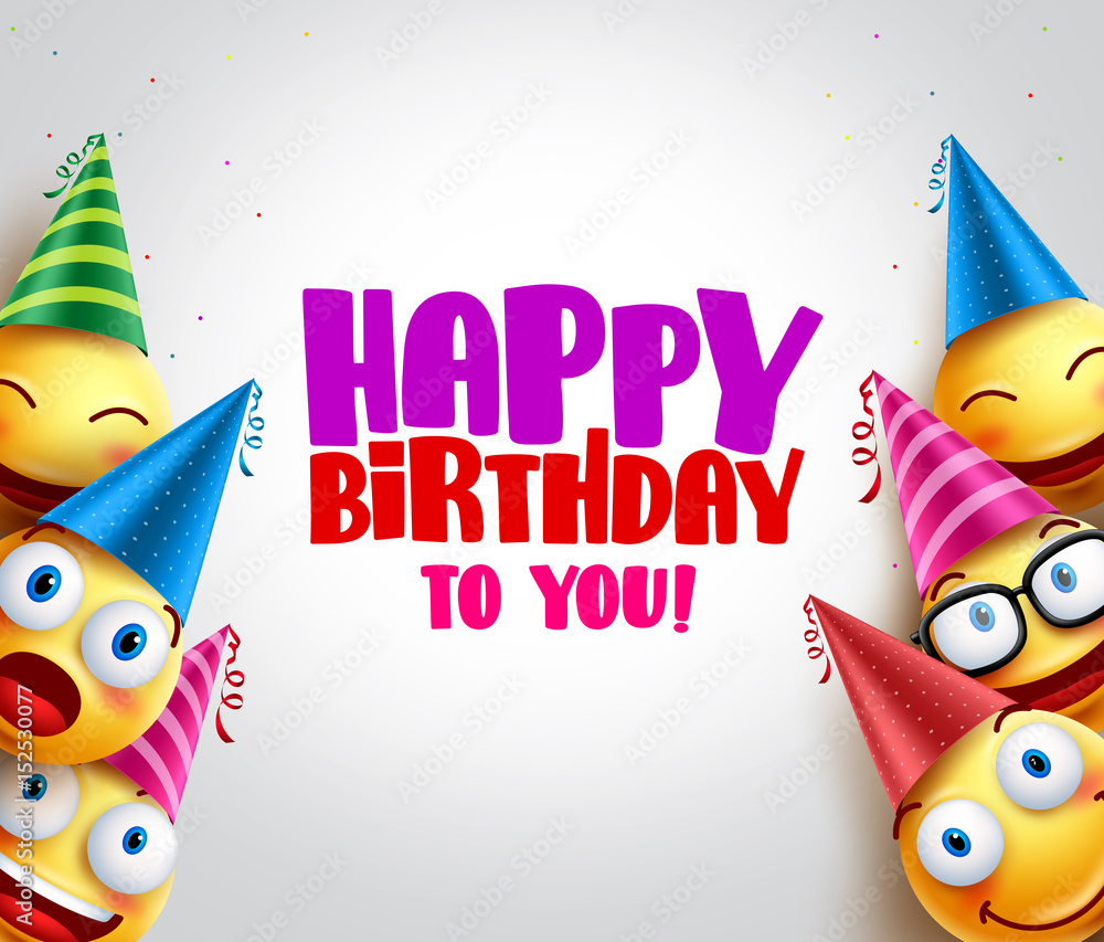 Smileys vector background with happy birthday greeting, funny smileys ...