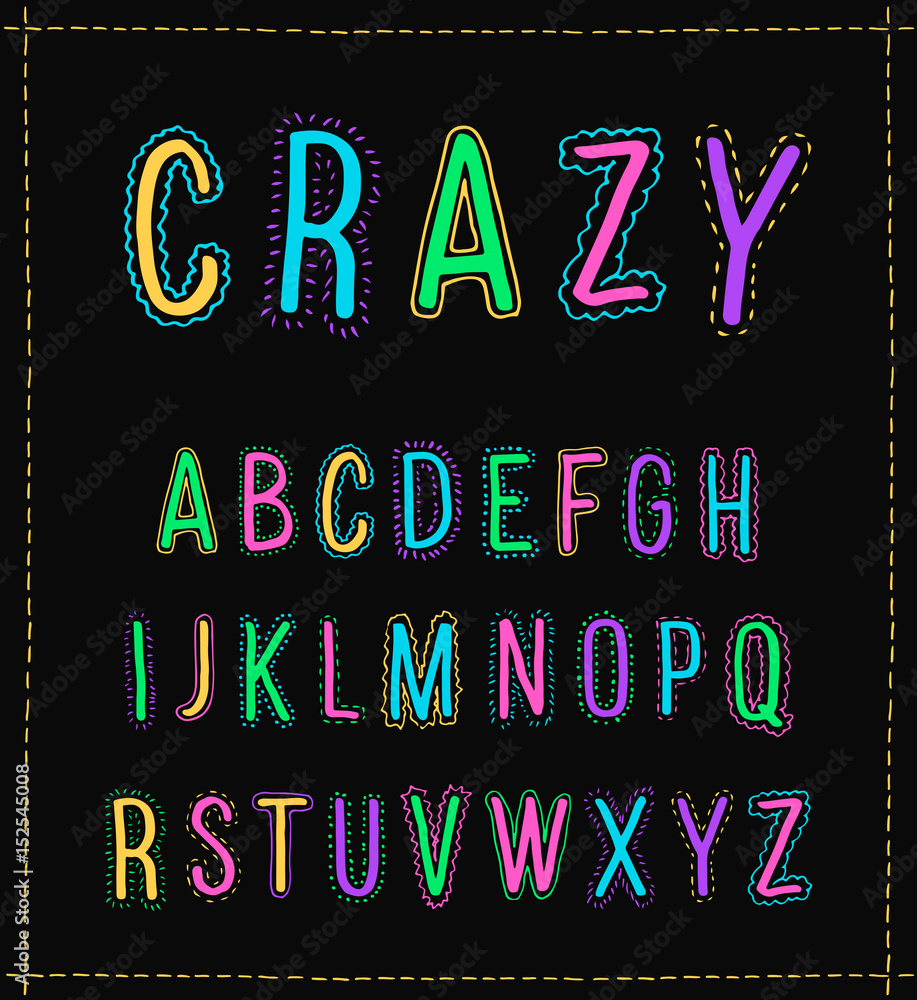 Vector handwritten alphabet. Uppercase letters isolated on black ...