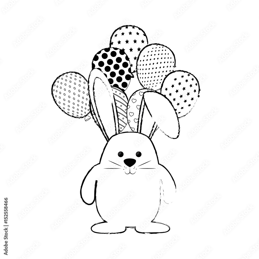 cute bunny holding a balloons icon over white background. vector ...