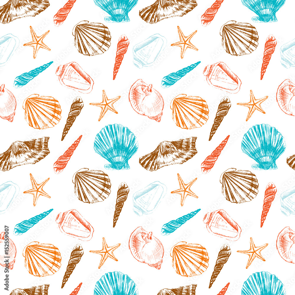 Seamless pattern underwater artistic marine colorful texture, Seashell ...