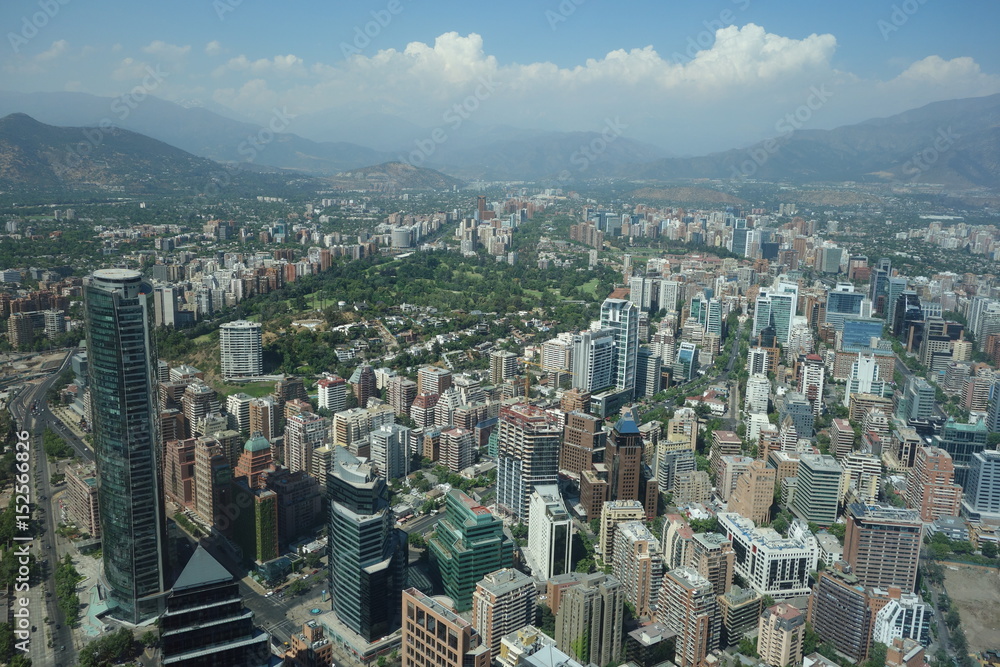 Views across the city of Santiago from the observations deck of the ...