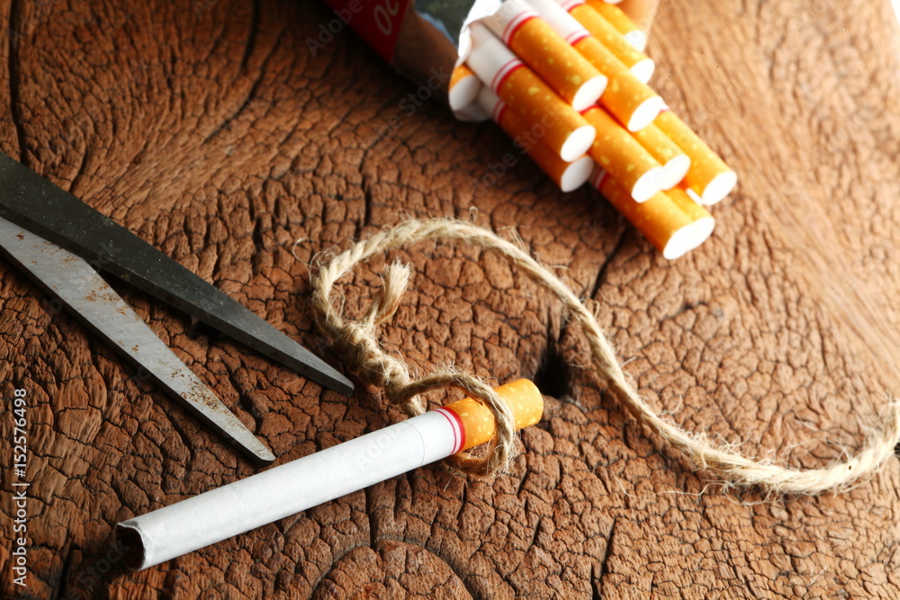 Cigarette and scissors represent stop smoke cigarette concept idea ...