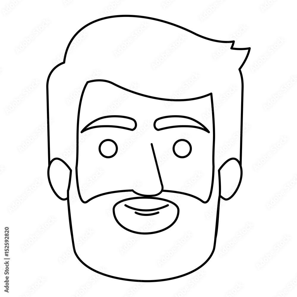 monochrome contour of man face with hair and beard vector illustration ...