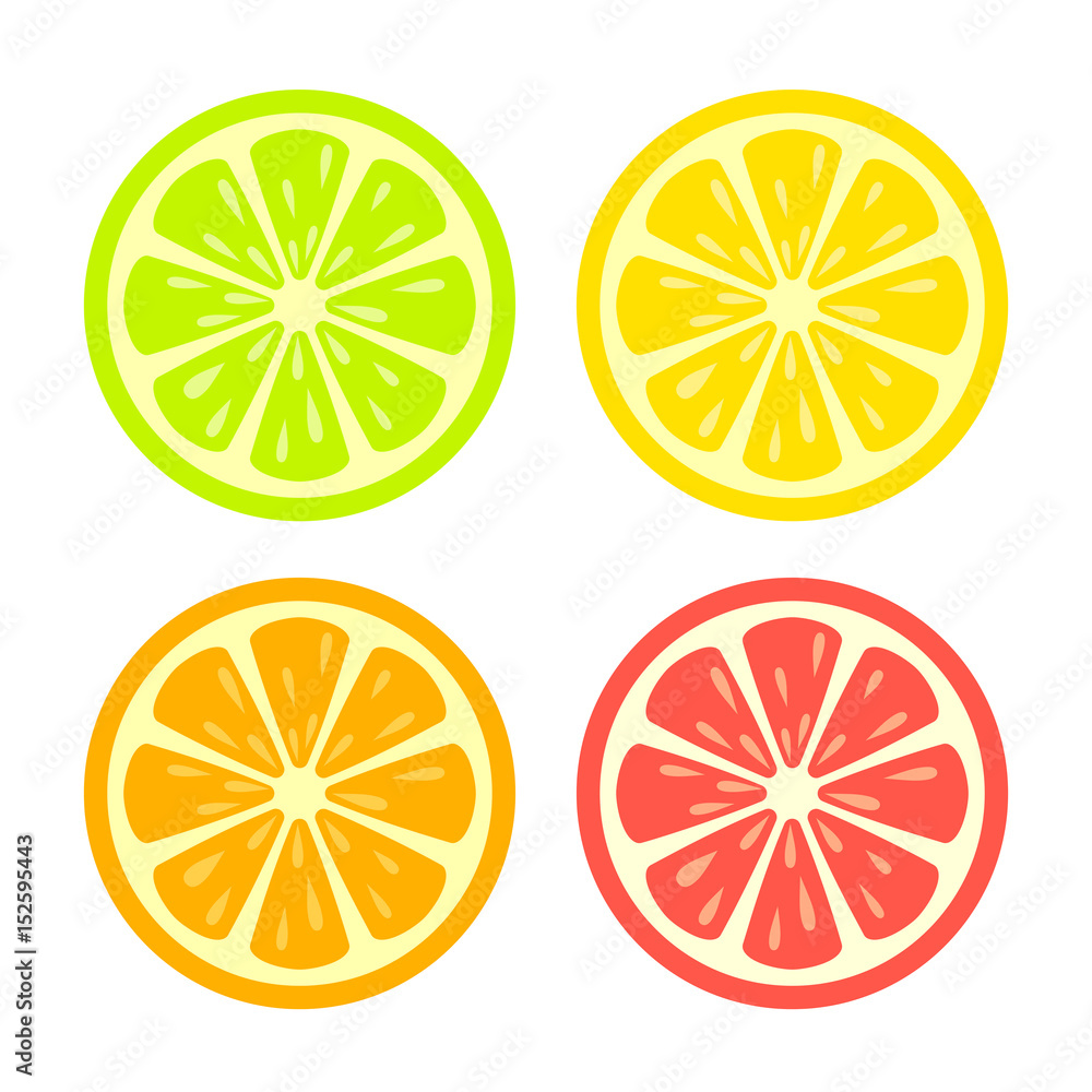 Colorful citrus slice icon set Stock Vector | Adobe Stock