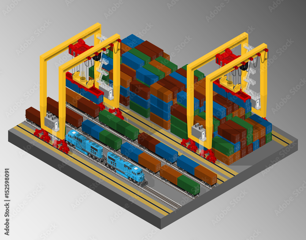 Vector isometric illustration representing the loading and unloading ...