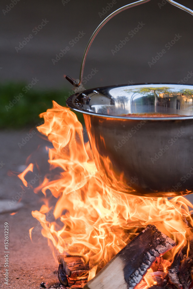 Kettle on the fire , cooking in the nature Stock Photo | Adobe Stock