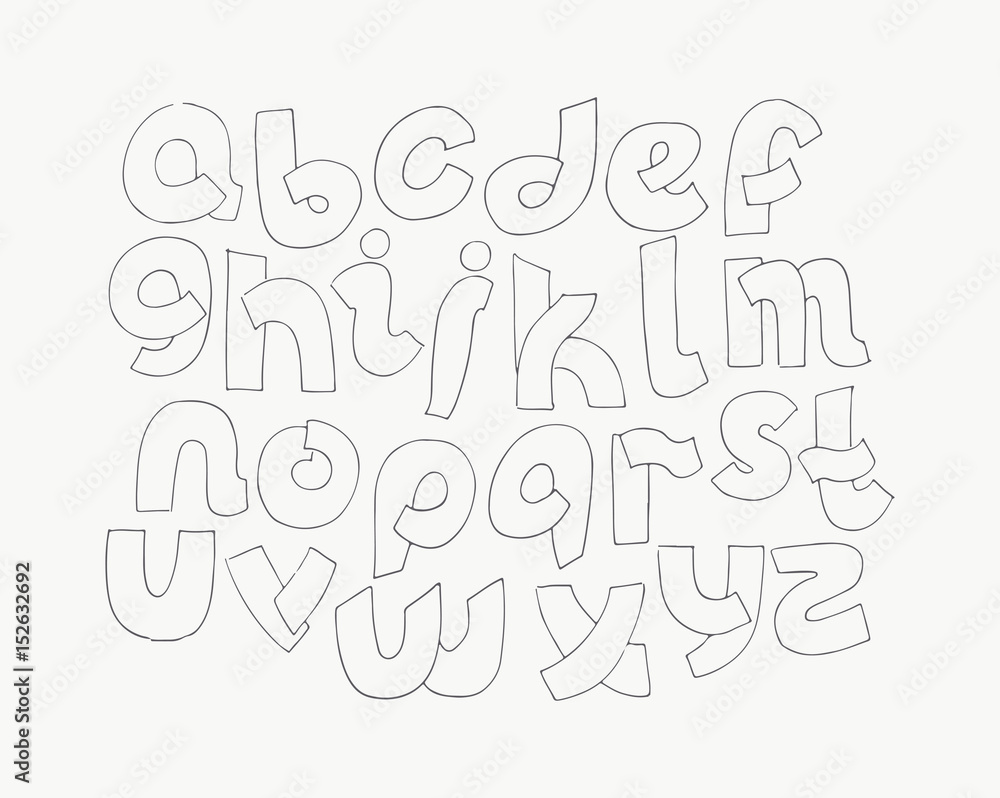 2d Hand Drawn Alphabet Letters From A To Z In Simple Rounded Style