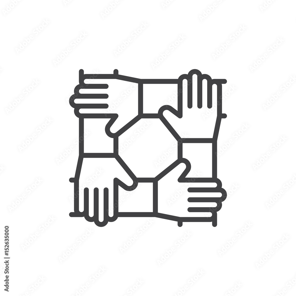 Vettoriale Stock Cooperation hands, teamwork line icon, outline vector ...