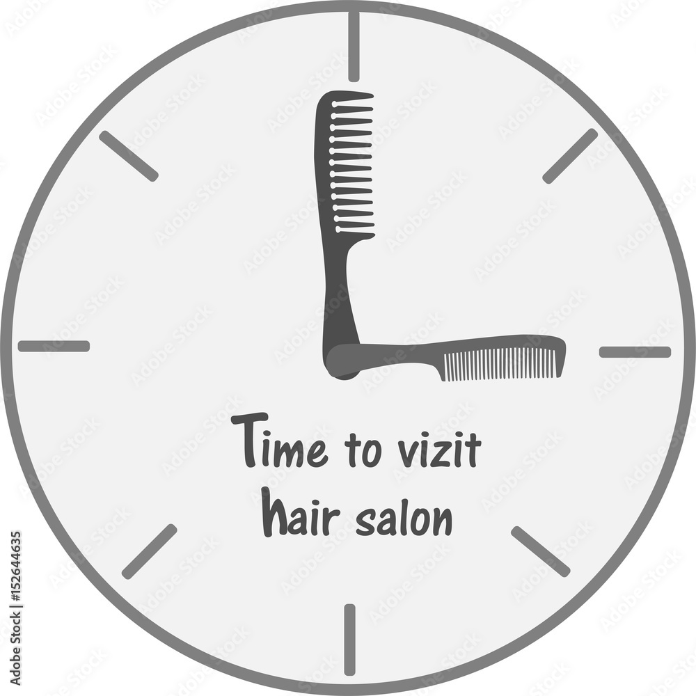 Time to visit hair salon. Clock with hairbrushes indicating the time ...