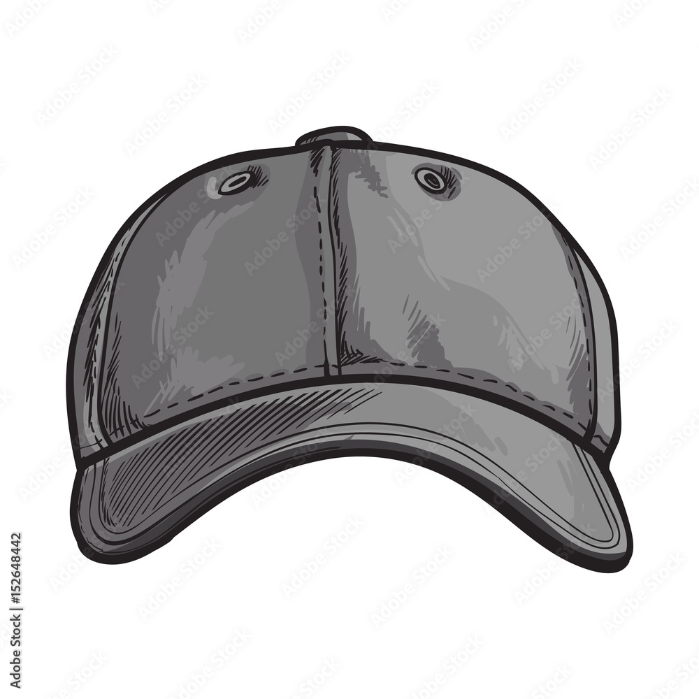 Clean Unlabelled Grey Colored Textile Baseball Cap Sketch Style