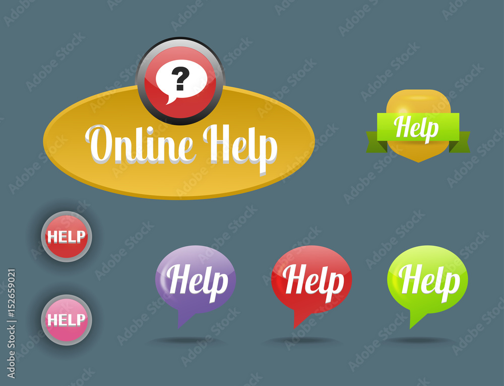 Colorful website online help buttons design vector illustration glossy ...