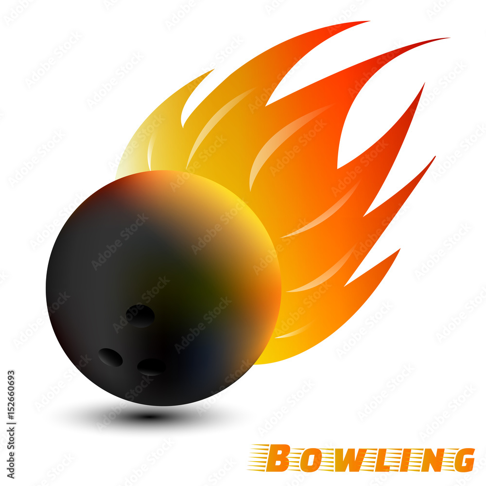 Bowling ball with red orange yellow tone fire in the white background ...