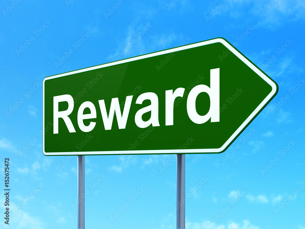 Finance concept: Reward on road sign background Stock Illustration ...