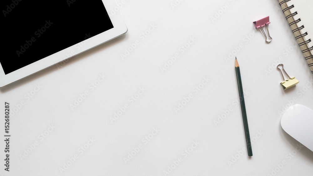 workspace desk with taplet and pencil copy space background white Stock ...