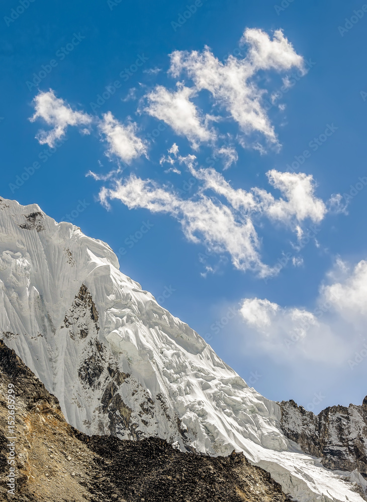 Fragment of the snow ridge in the massif of wall Nuptse massif from ...