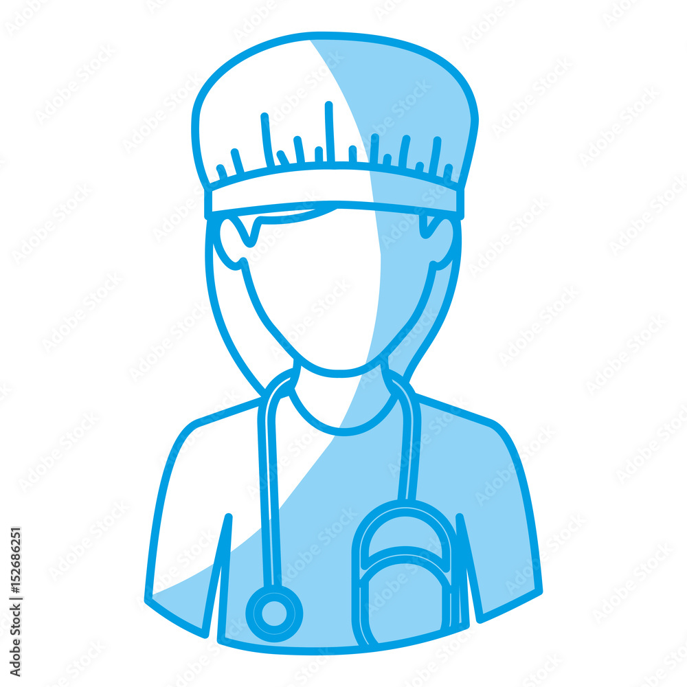 blue silhouette with half body of faceless nurse vector illustration ...